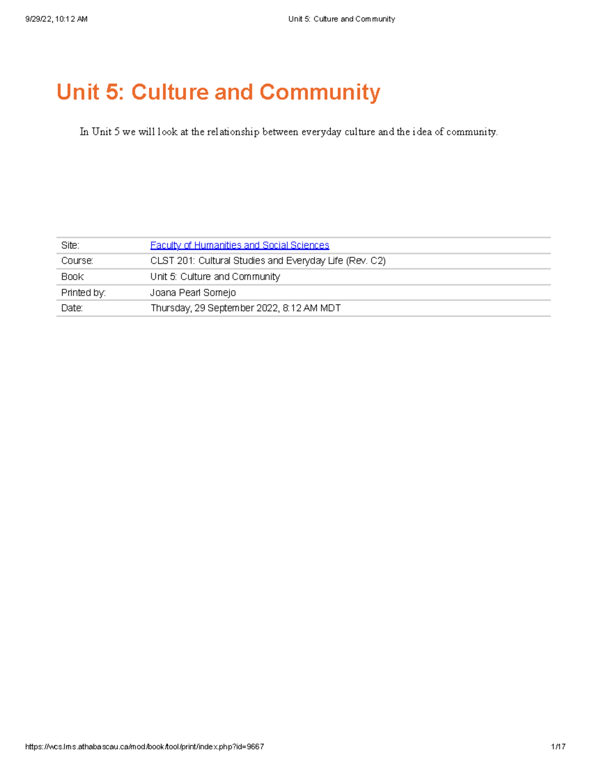 Unit 5 Culture and Community - Unit 5: Culture and Community In Unit 5 ...