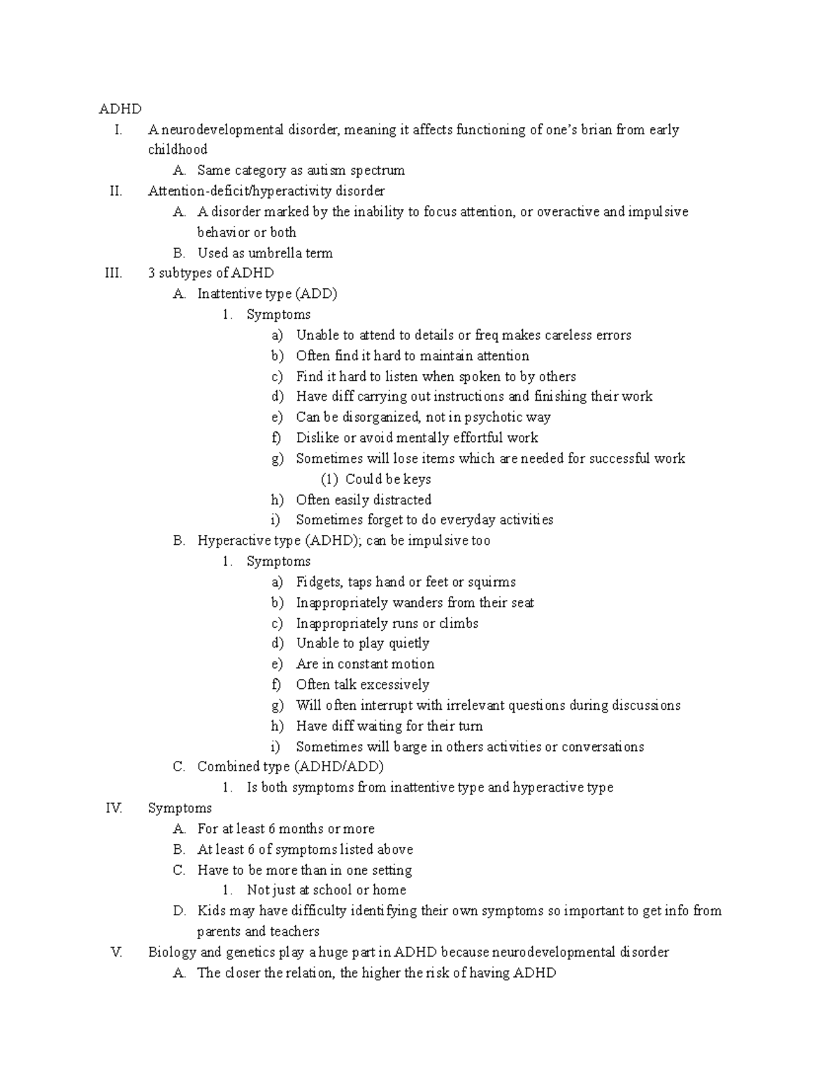 12. ADHD ADD - Notes for abnormal psychology for Emily Capelli - ADHD I ...