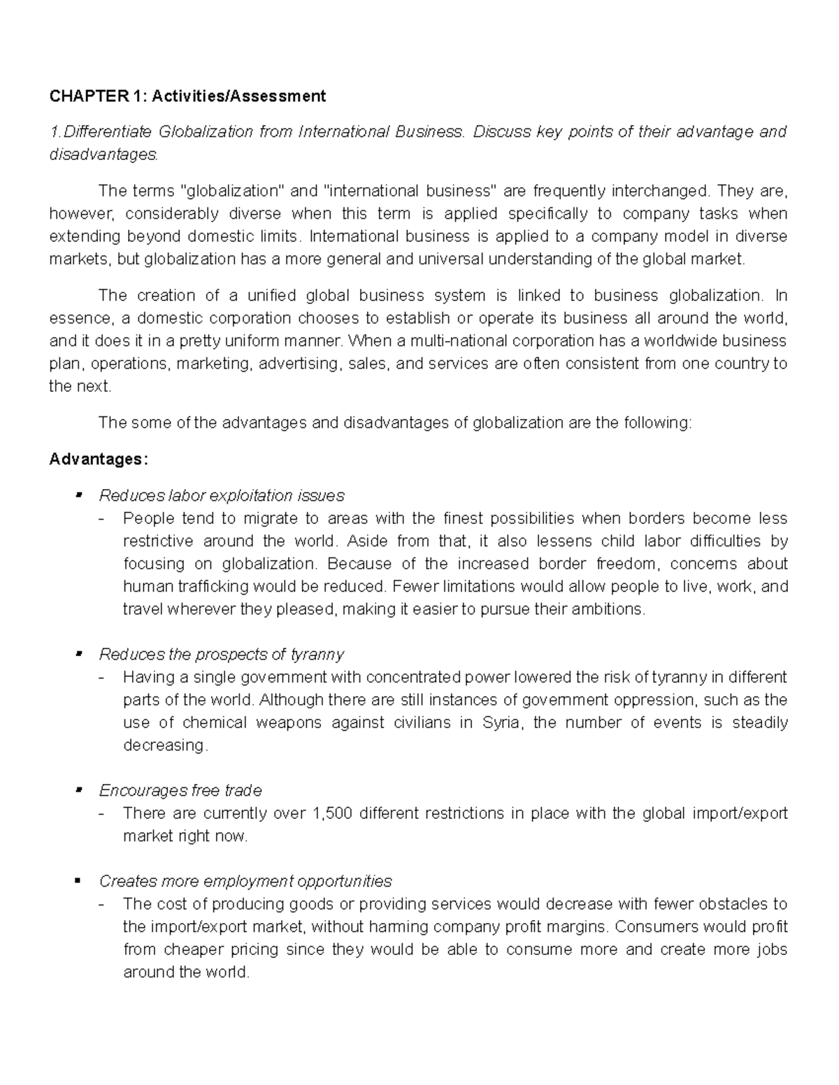 IBT- Activities - International trade - CHAPTER 1: Activities ...