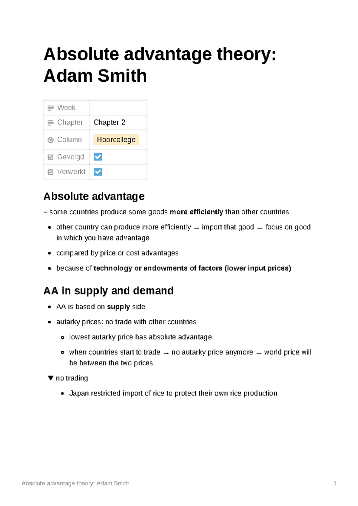 Samenvatting Absolute advantage theory Adam Smith - Absolute advantage ...