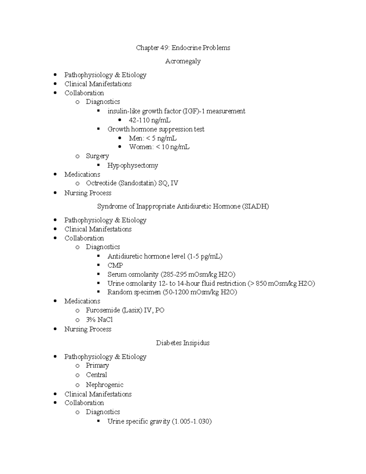 Chapter 49 Guided Notes - Chapter 49: Endocrine Problems Acromegaly ...