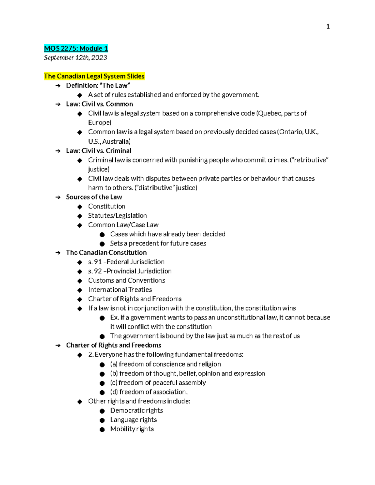 09.12.2023 - Module 1 - 1 MOS 2275: Module 1 September 12th, 2023 The ...
