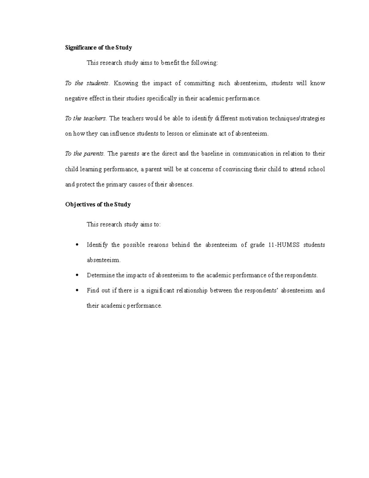 12- GAS Significance of the Study - Significance of the Study This ...