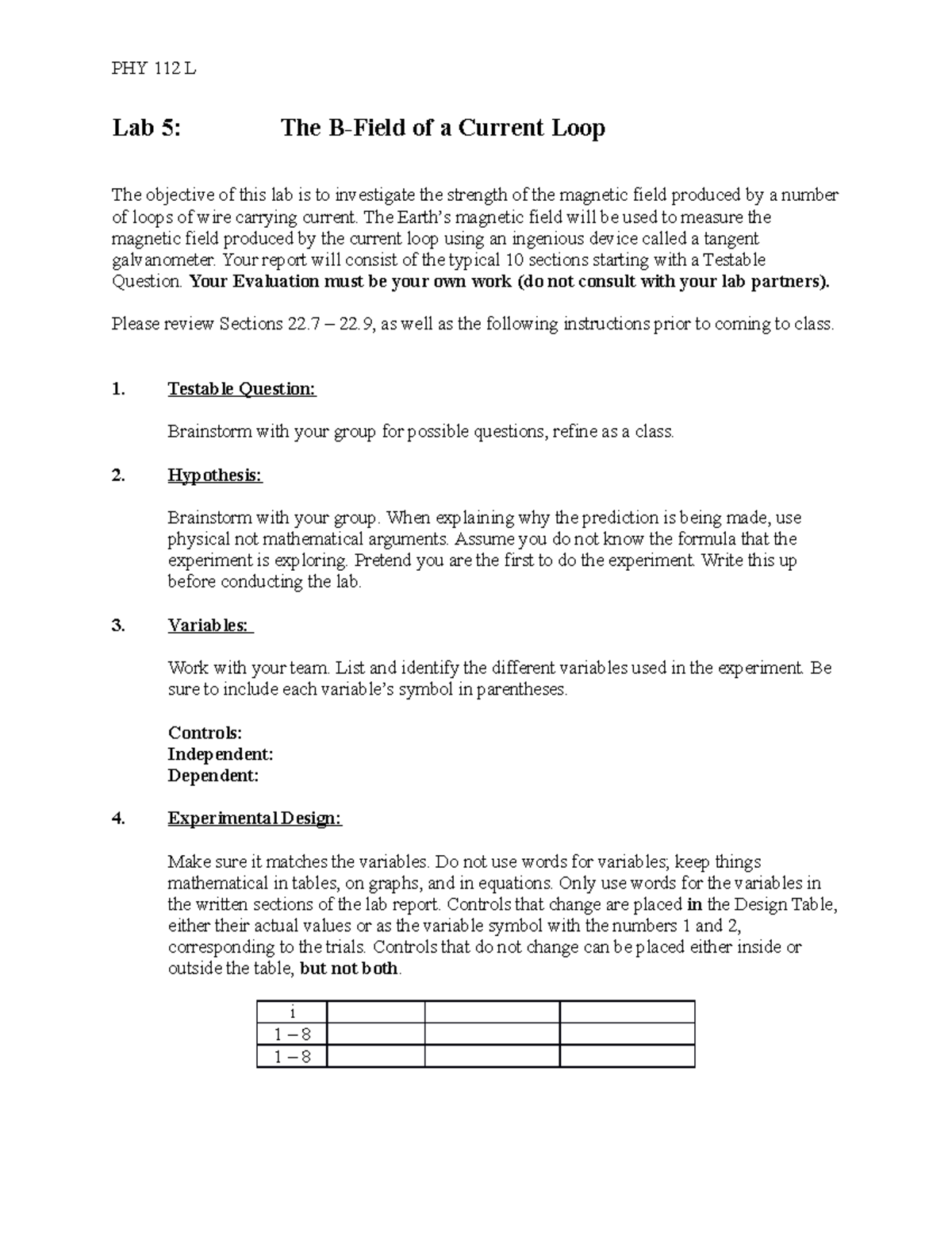 Phy112l - Lab physics 5 - Lab 5: The B-Field of a Current Loop The ...