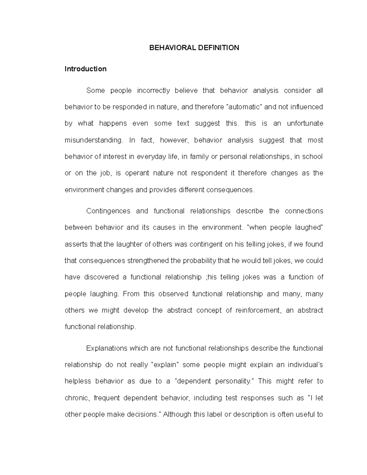 Behavior Analysis Module - BEHAVIORAL DEFINITION Introduction Some ...