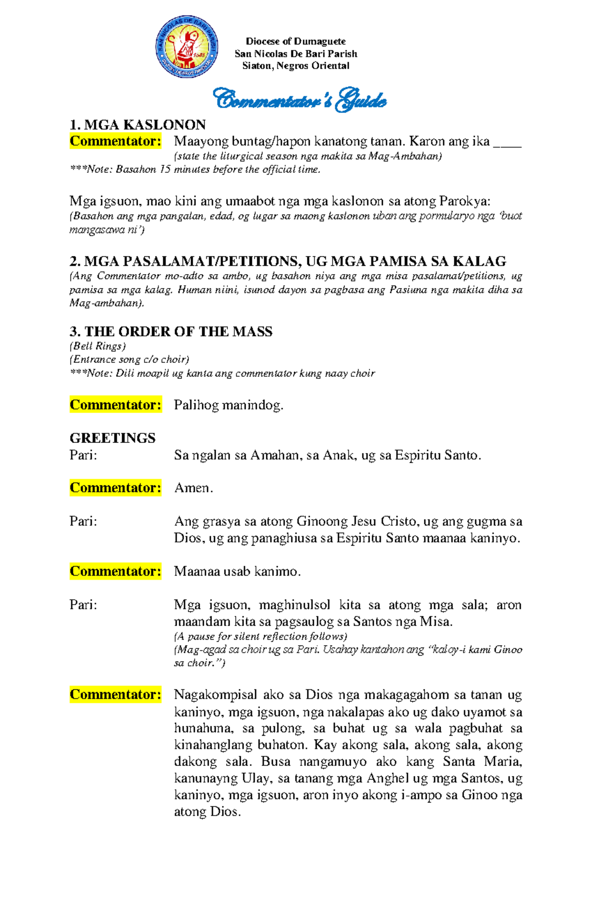 Commentators-Guide-2024 - San Nicolas De Bari Parish Siaton, Negros ...