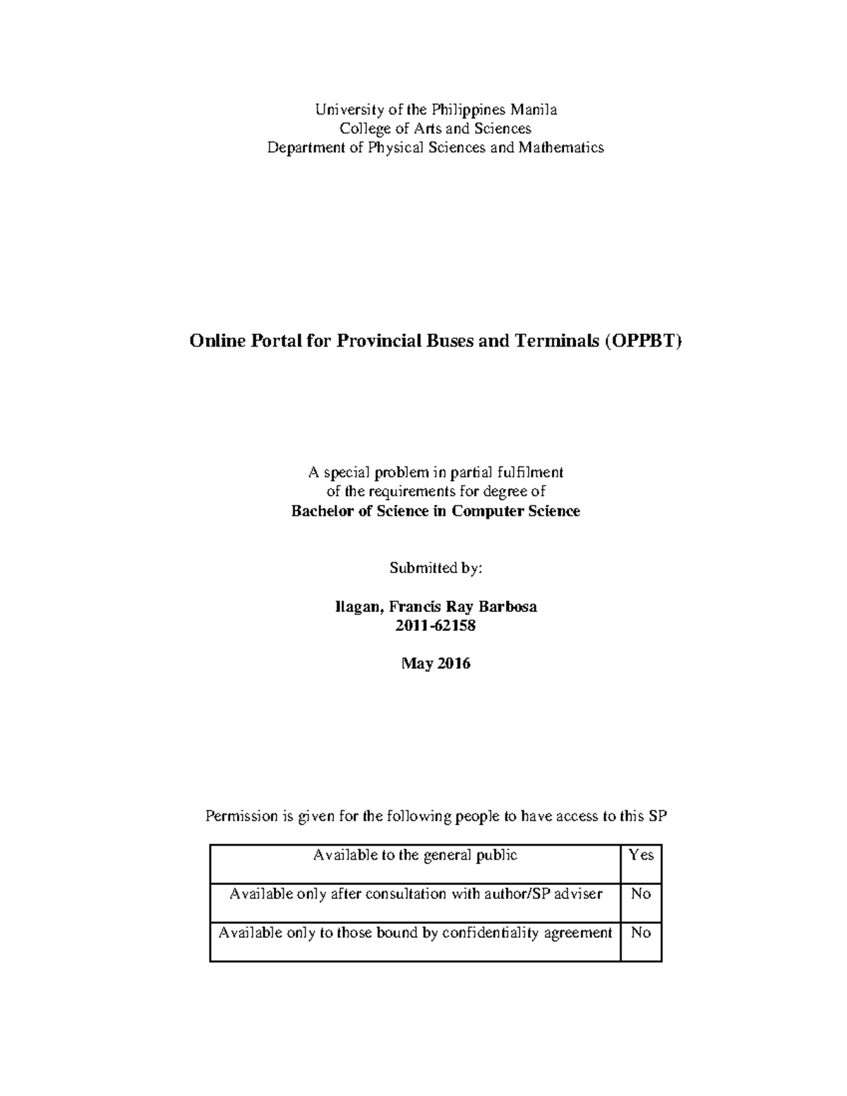 Online Portal for Provincial Buses and Terminals ( Oppbt) Ilagan Final ...