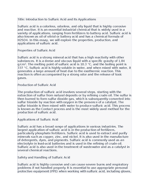 Sulfuric Acid - An Introduction to One of the Most Important Industrial ...