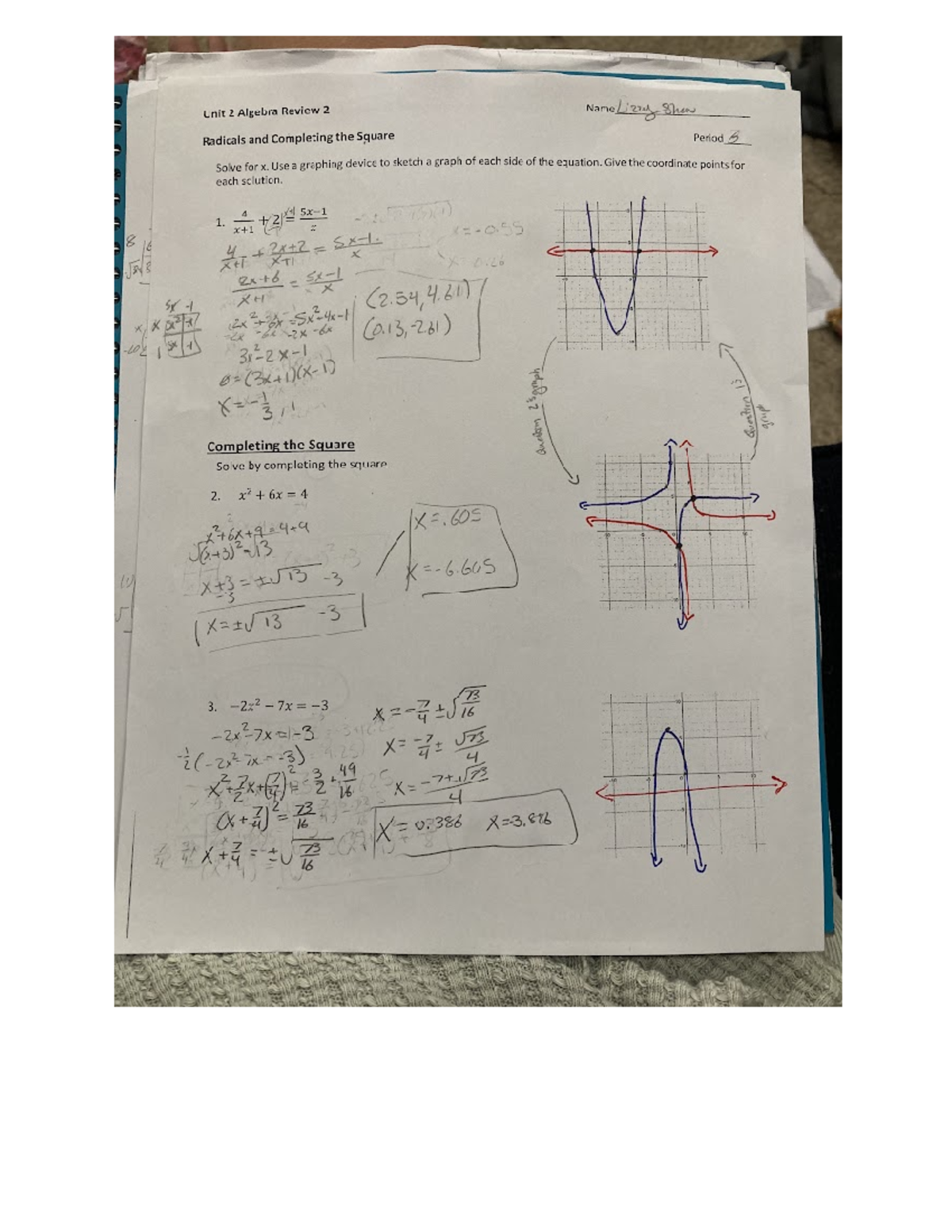 Unit 2 Algebra Review 3 - Unit 2 Algebra Review 2 Name Lizzy Show ...