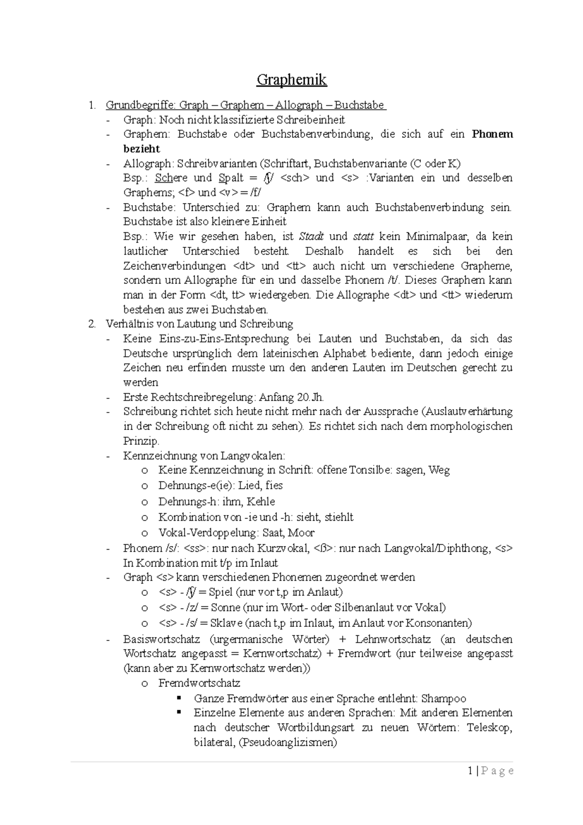 8. Graphemik - Examen Linguistik - Graphemik Grundbegriffe: Graph ...