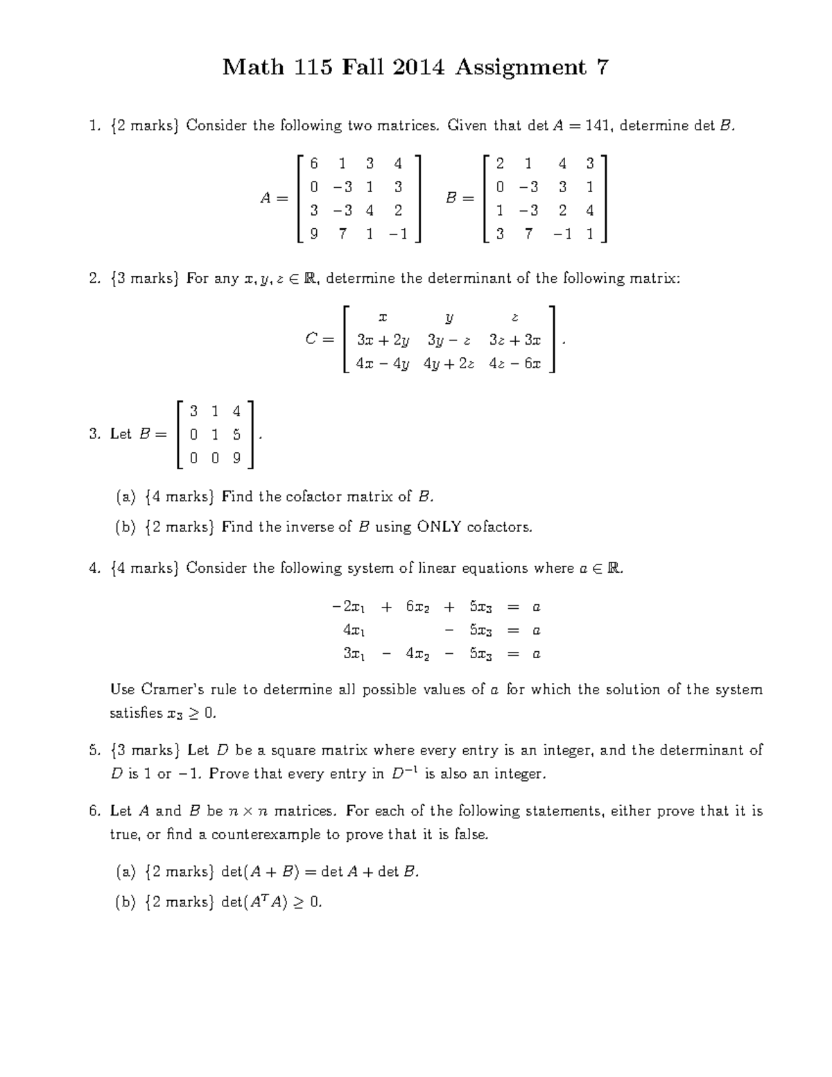 MATH115 F14 A7 - Study reference - Math 115 Fall 2014 Assignment 7 1 ...