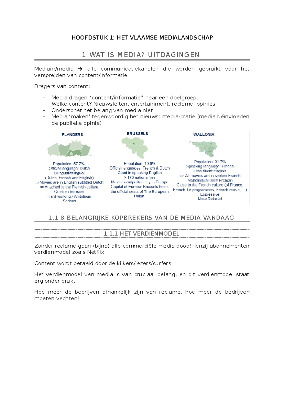 Samenvatting-medialandschap - HOOFDSTUK 1: HET VLAAMSE MEDIALANDSCHAP 1 ...