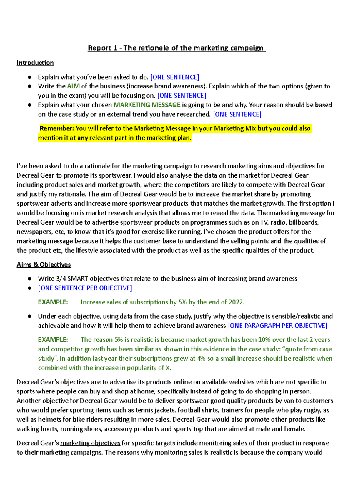 Report-1- Template-Rationale-of-the-marketing-campaign - Report 1 - The ...
