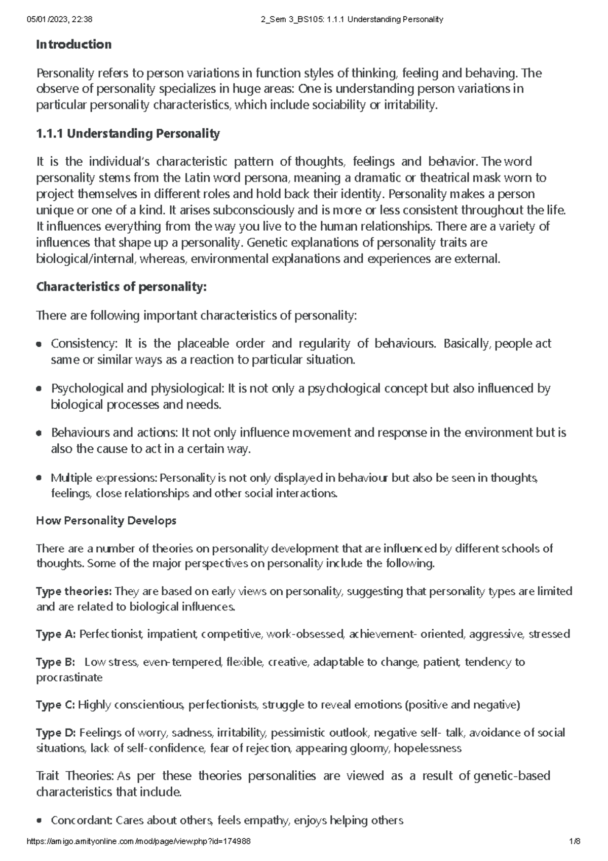 Understanding Personality - Introduction Personality refers to person ...