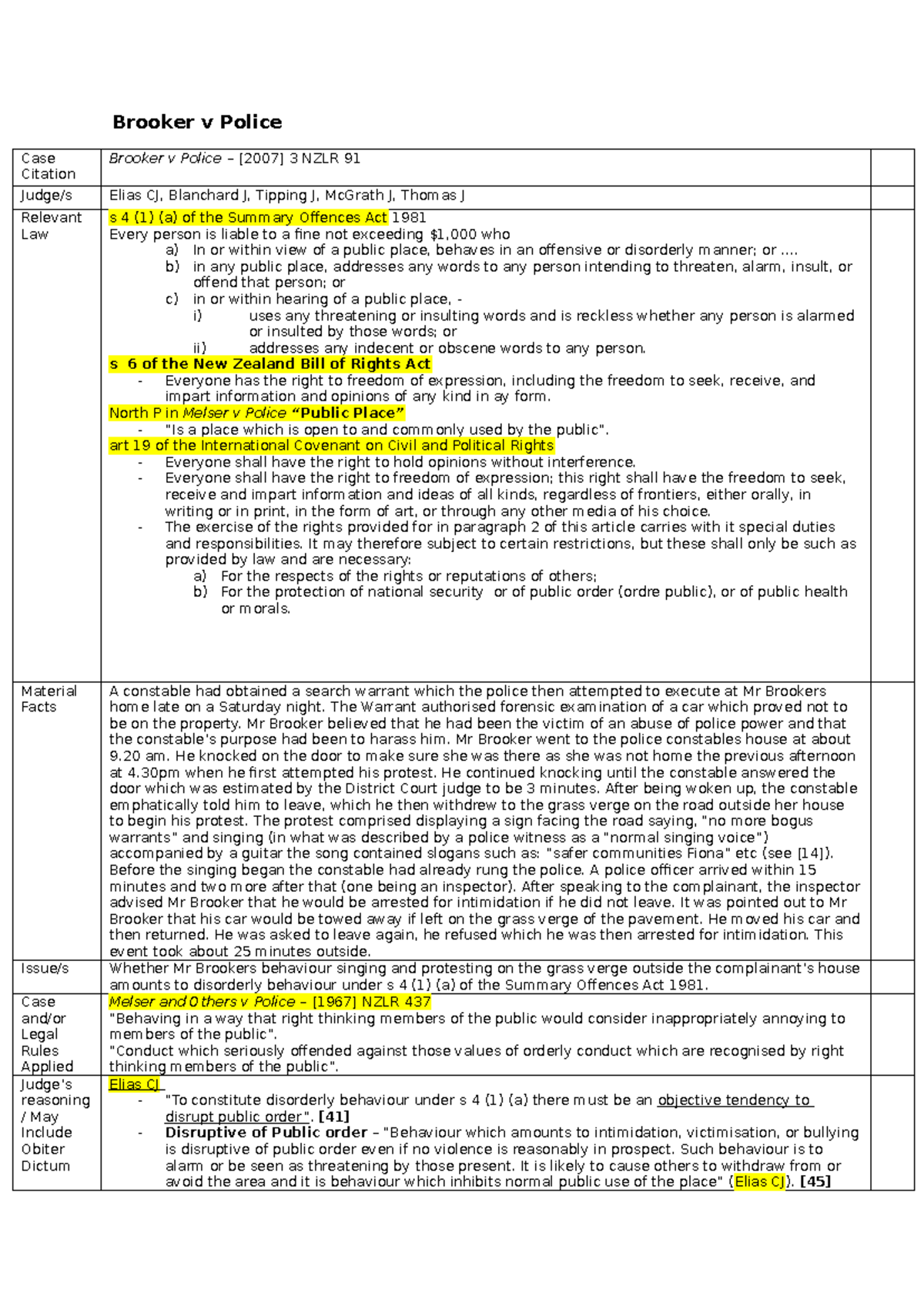 Brooker v Police - [2007 ] 3 NZLR 91 - Brooker v Police Case Citation ...