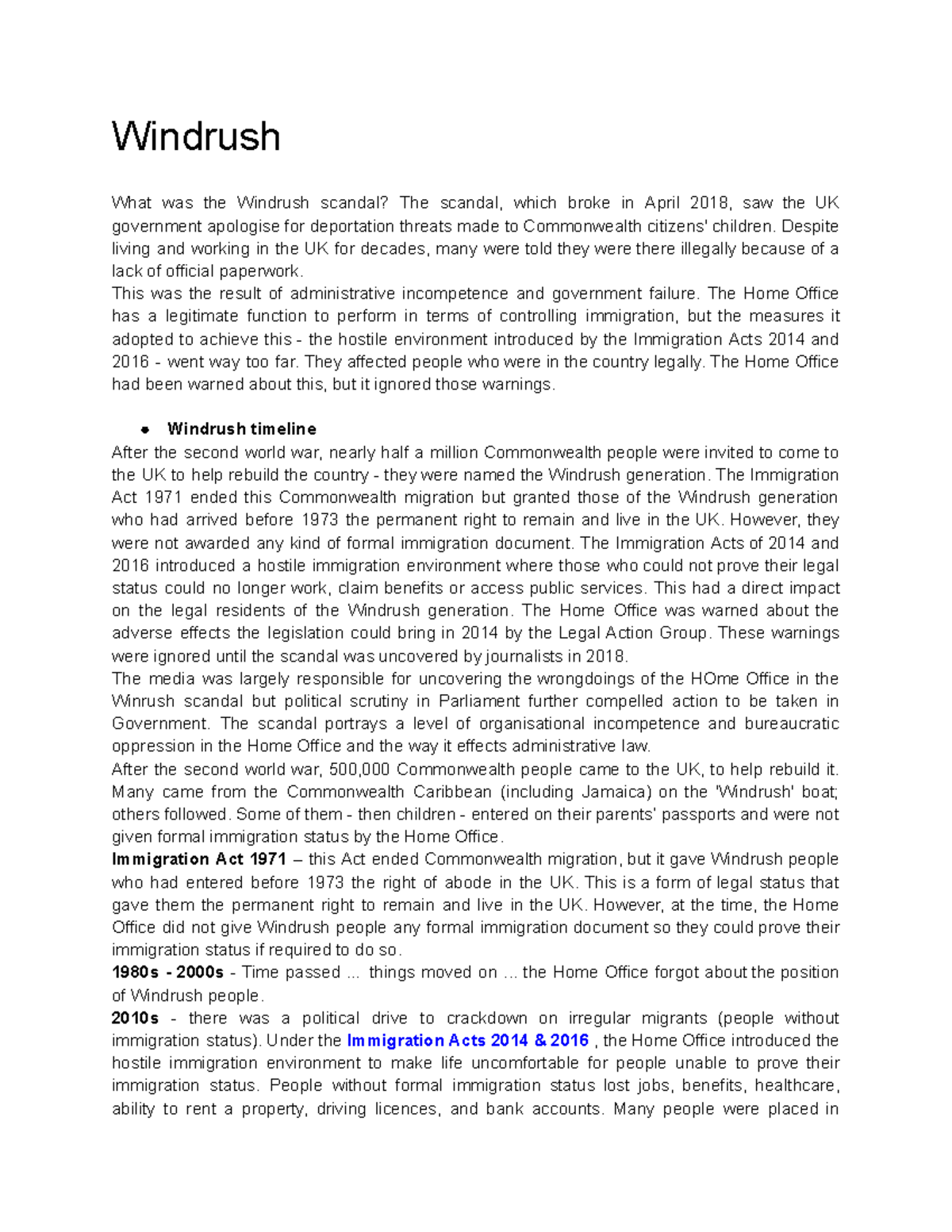 Week 14 - Windrush - Windrush What was the Windrush scandal? The scandal, which broke in April ...