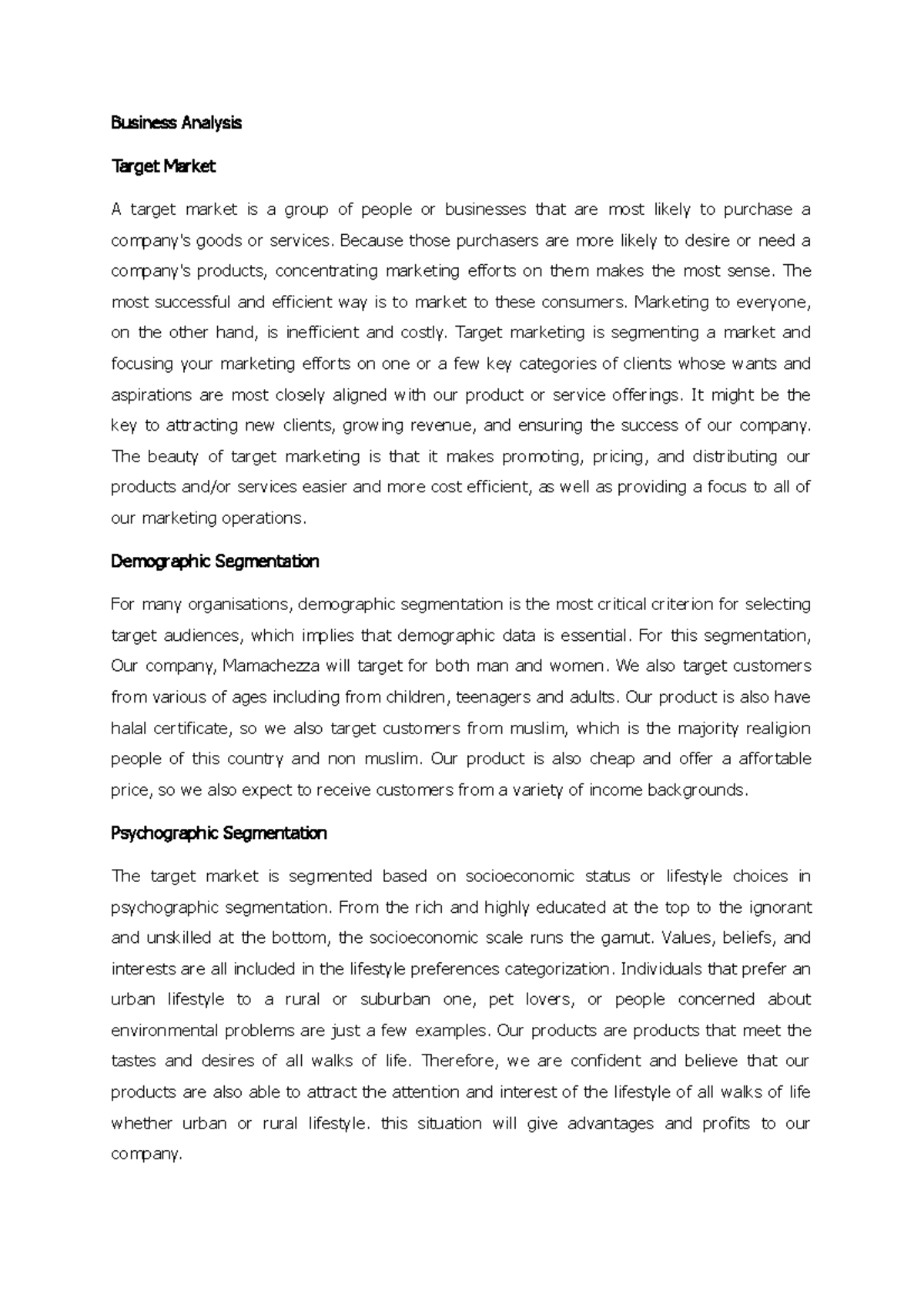 Business Analysis IPBM - Business Analysis Target Market A target ...