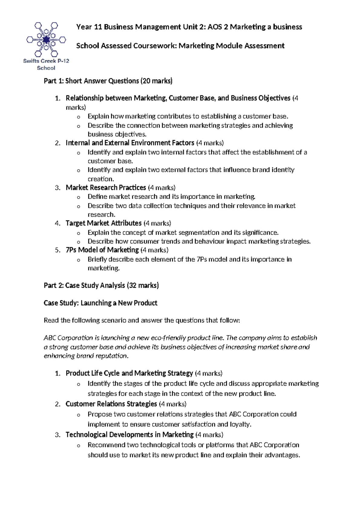 SAC Business Management Unit 2 AOS 2 - Year 11 Business Management Unit ...