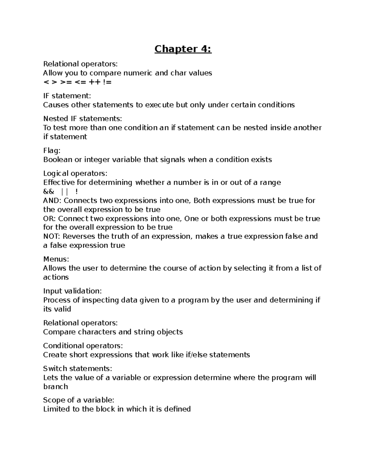 Chapter 4 Summary Imperative Programming Chapter 4 Relational Operators Allow You To 