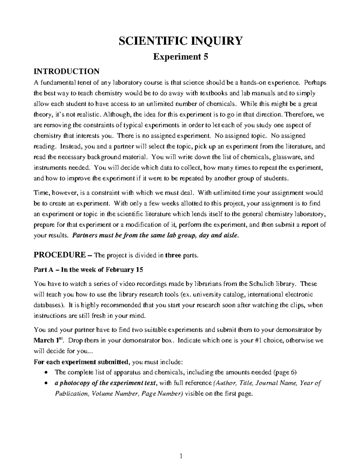 Chem 120 Experiment 5 No 554E8 - SCIENTIFIC INQUIRY Experiment 5 ...