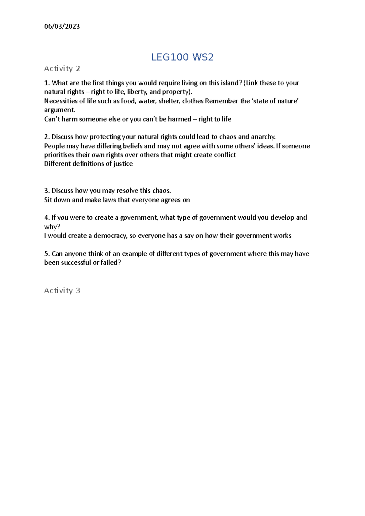 LEG100 WS2 - 2023 work shop 2 - 06/03/ LEG100 WS Activity 2 What are ...