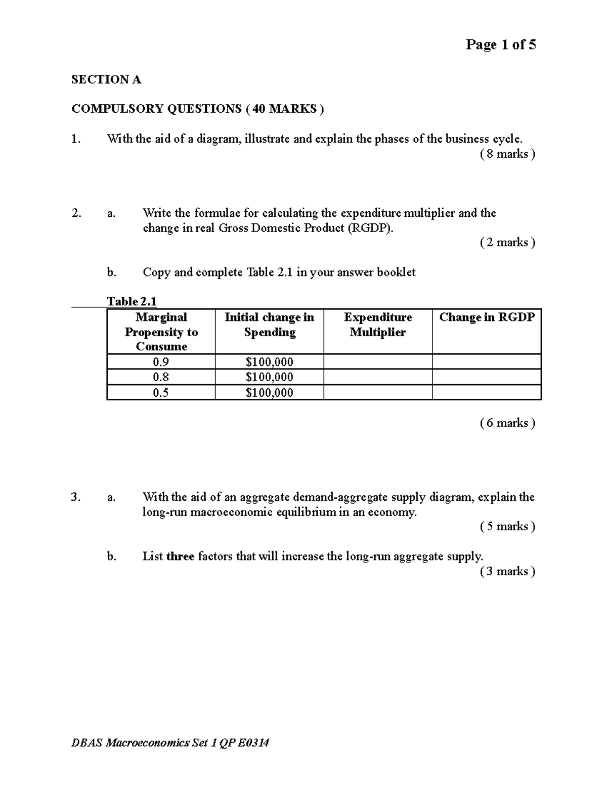 Sample/practice exam 2019, questions - SECTION A COMPULSORY QUESTIONS ...