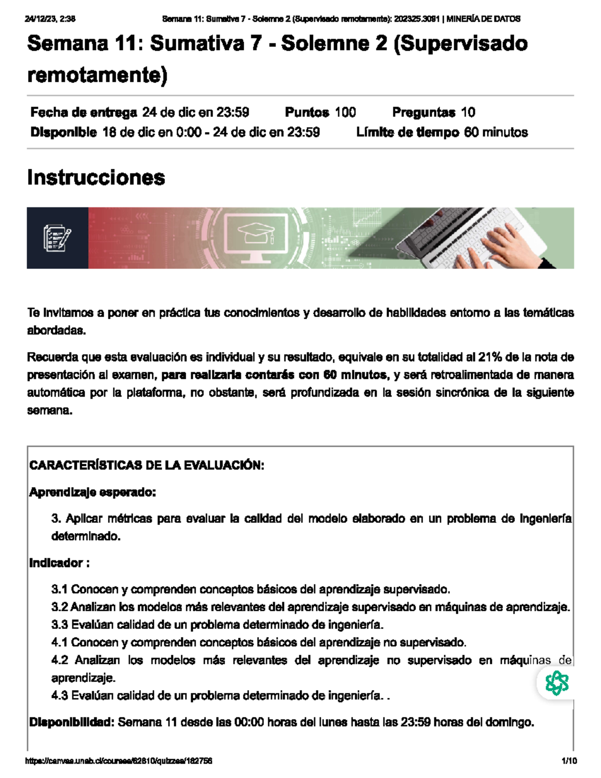 Solemne 2 - 2:38 Semana 11: Sumativa 7 Solemne 2 (Supervisado remotamente): 202325 I MINERÍA DE ...