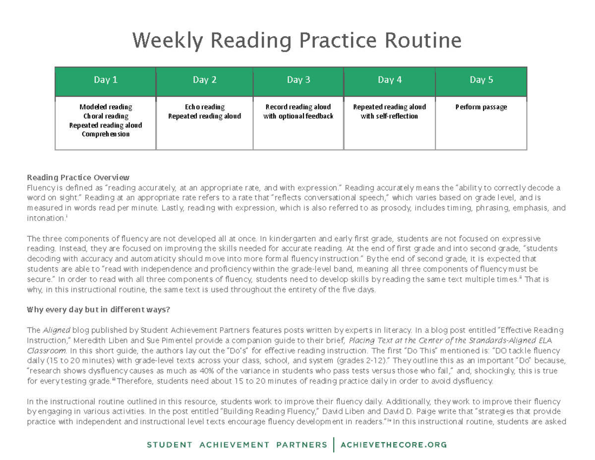 5-Day Instructional Routine - Fluency teaching Fluency to first grade ...