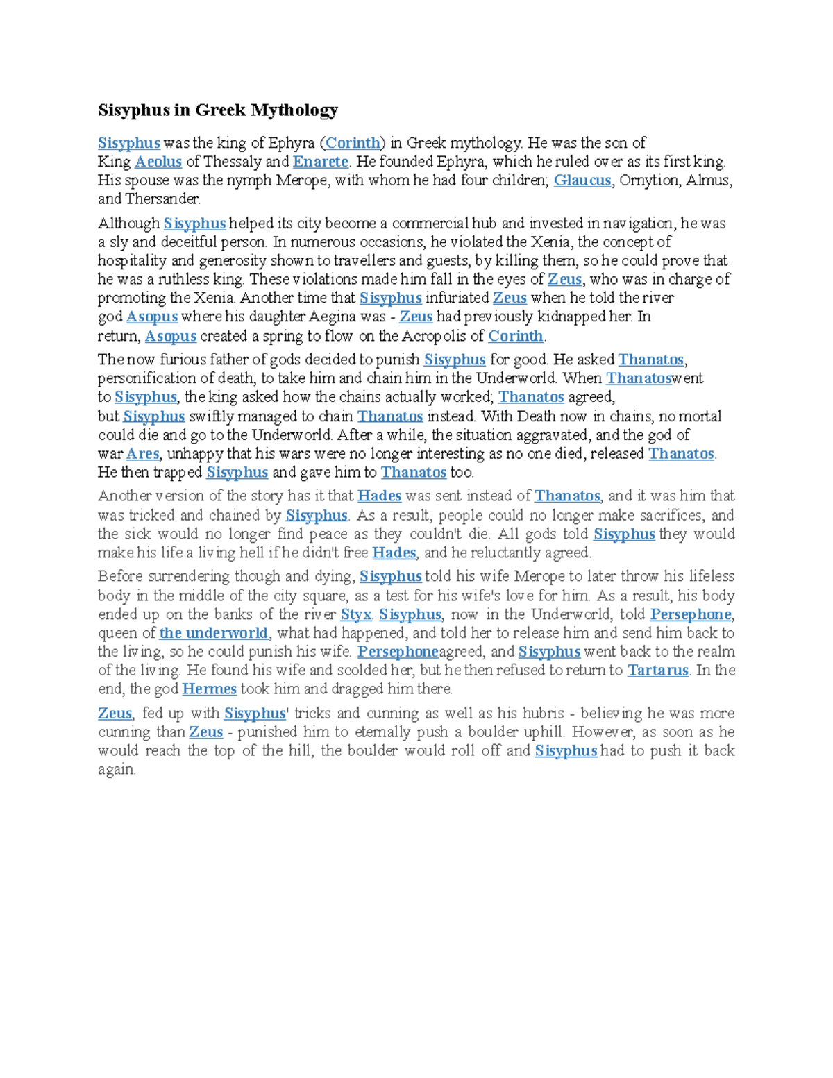 Sisyphus in Greek Mythology - Sisyphus in Greek Mythology Sisyphus was ...