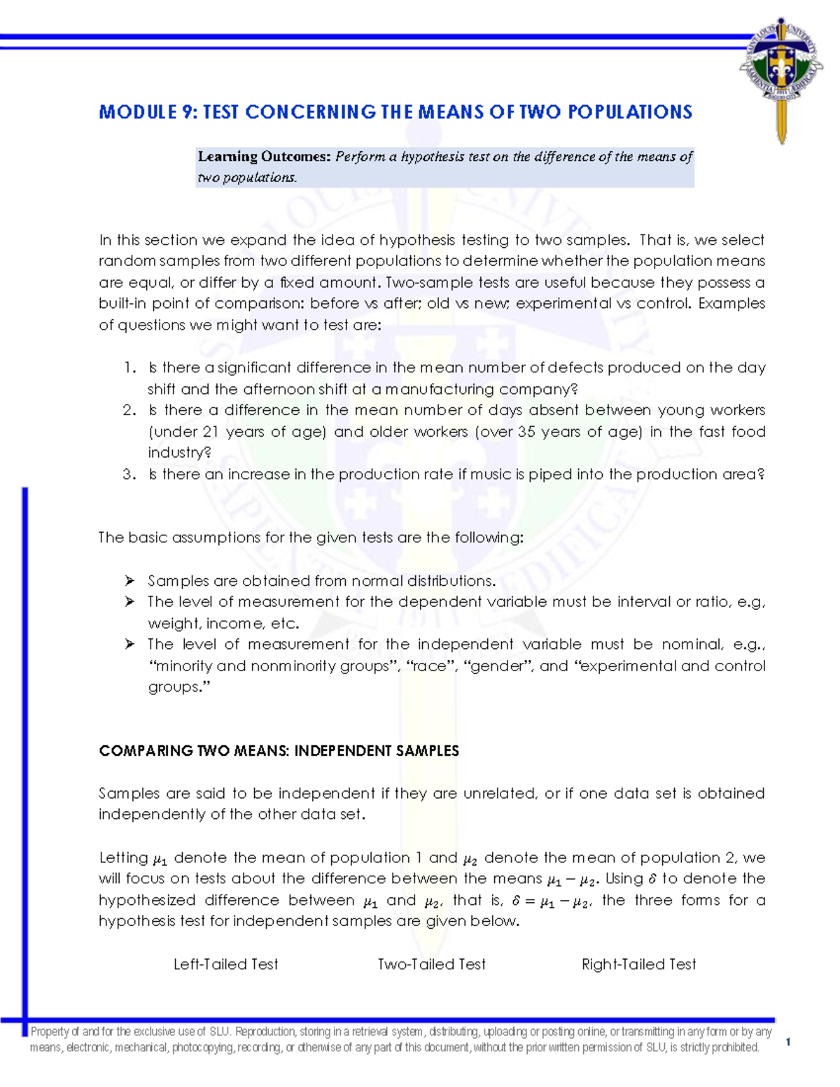 M9 - given module - Property of and for the exclusive use of SLU ...