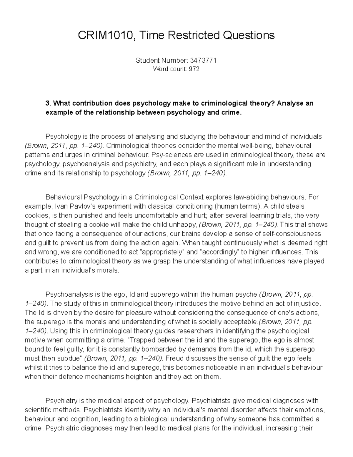 CRIM1010, Time Restricted Questions - CRIM1010, Time Restricted ...