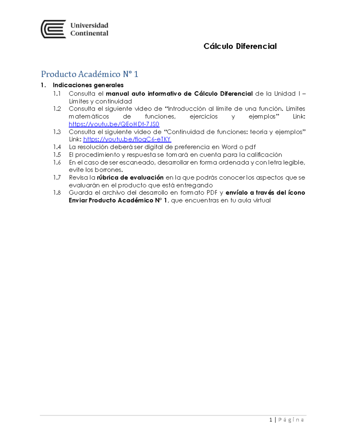 PA01.Tarea.Validado - PRODUCTO ACADEMICO CALCULO - Producto AcadÈmico N∞ 1 1. Indicaciones ...