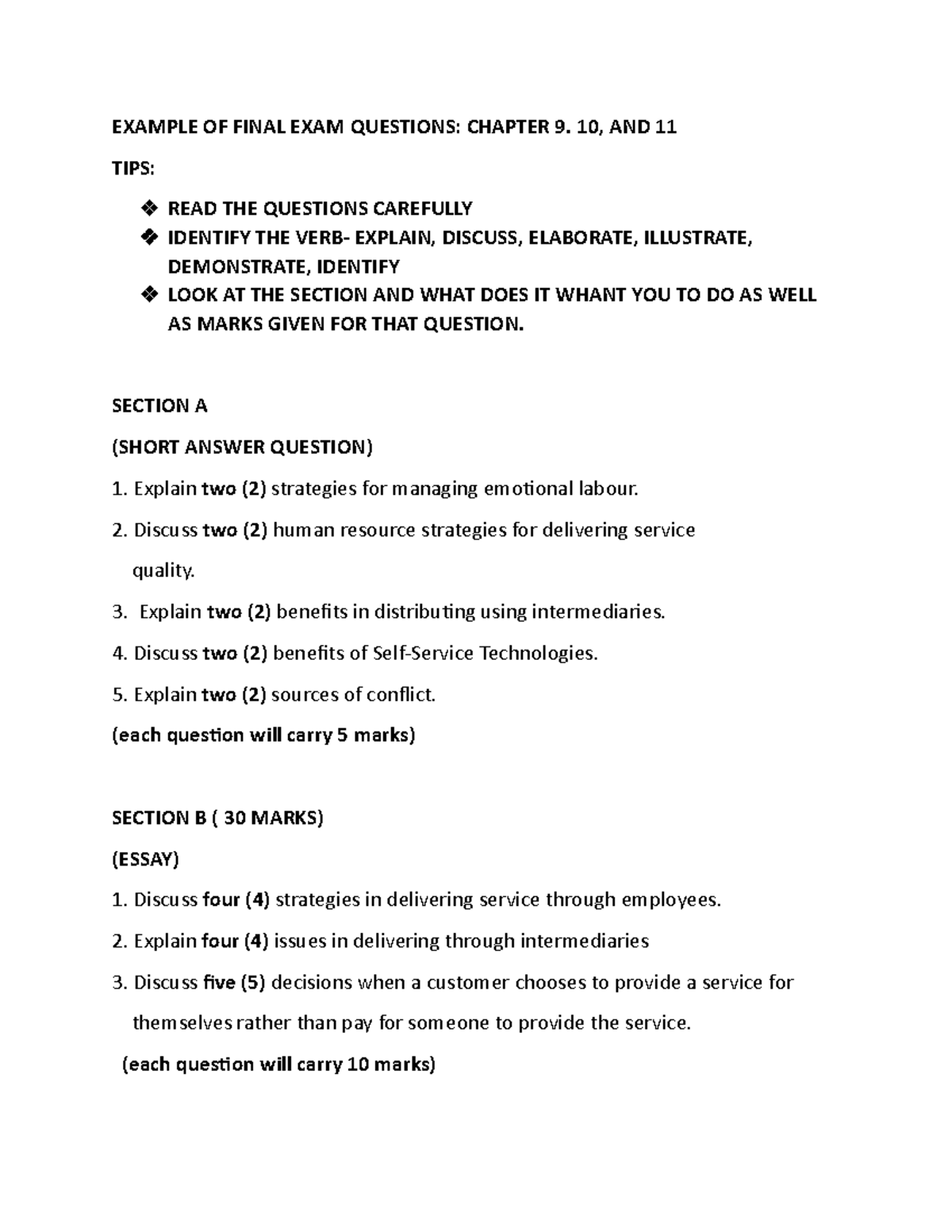 Example OF Final EXAM Questions FOR MKT 2573 EXAMPLE OF FINAL EXAM example-of-final-exam-questions-for-mkt-2573-example-of-final-exam