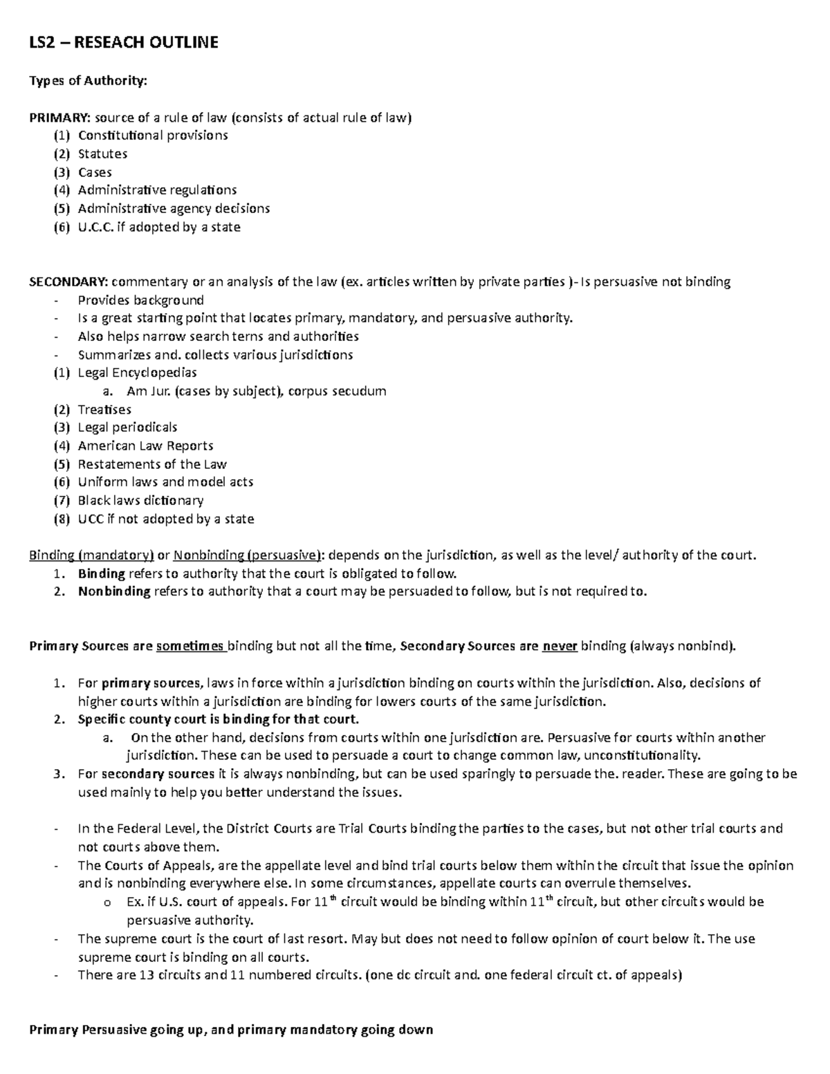 Legal Research Writing Intensive Outline - LS2 – RESEACH OUTLINE Types ...