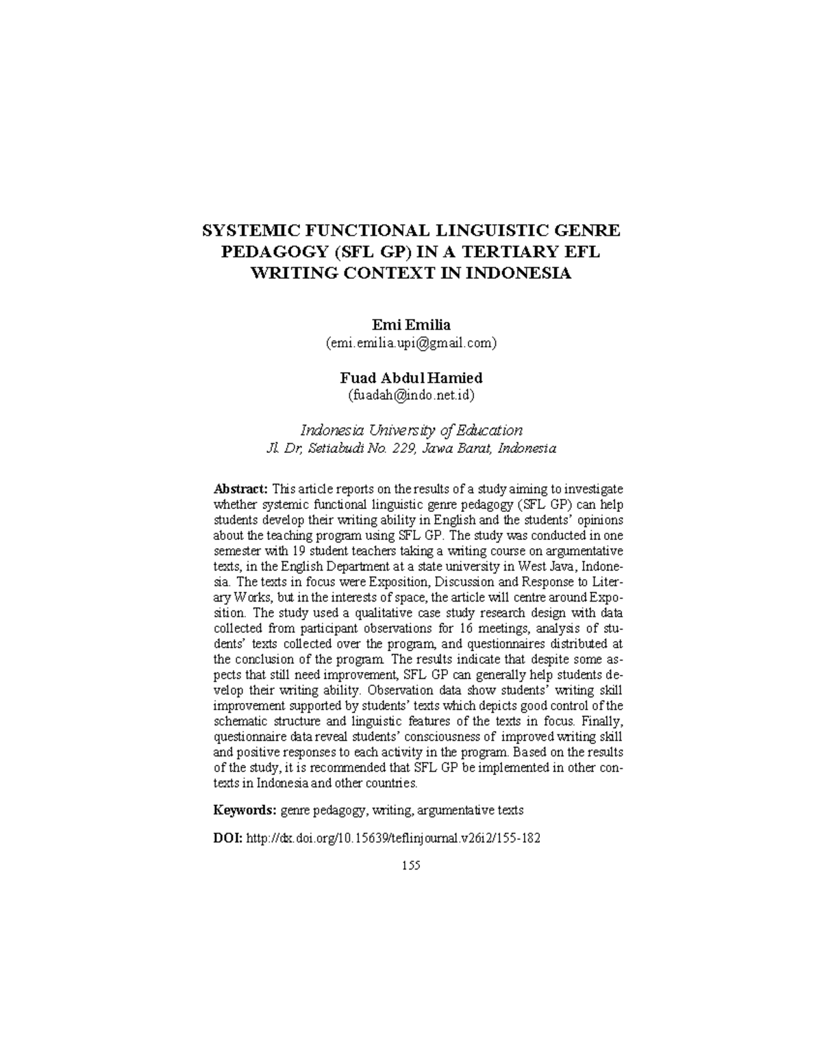 Systemic Functional Linguistic Genre Pedagogy (SFL GP) IN A Tertiary EFL Writing Context IN ...