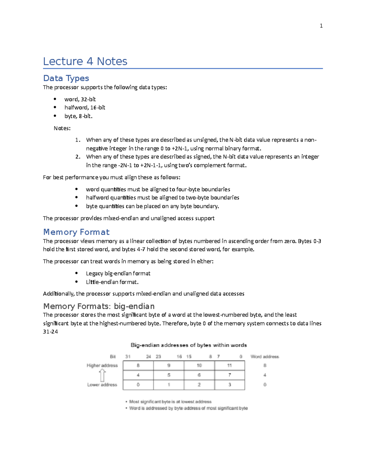 Lecture 4 Notes - Microcomputers 4486 - Lecture 4 Notes Data Types The ...