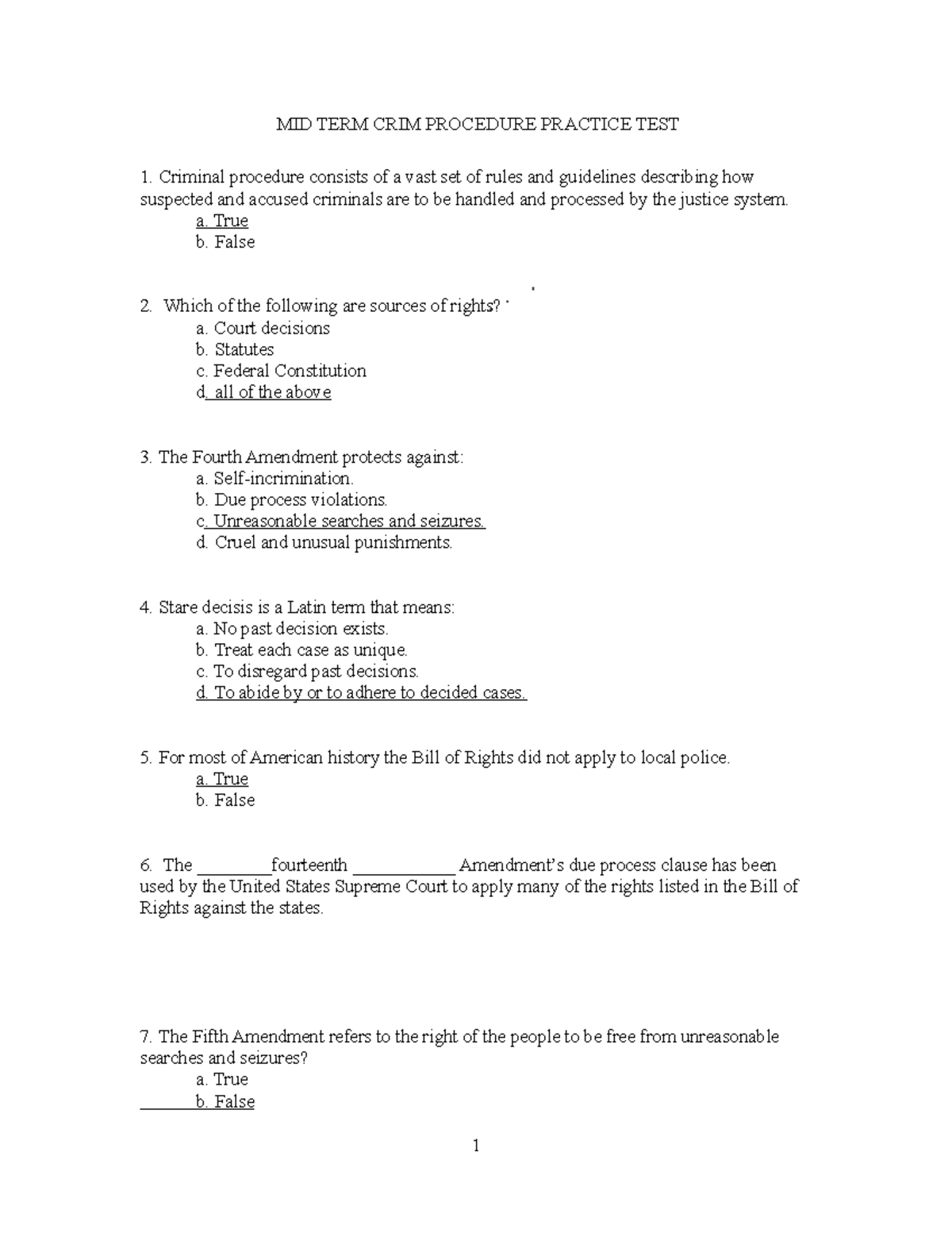 LEJ 202 Midterm Practice - MID TERM CRIM PROCEDURE PRACTICE TEST ...