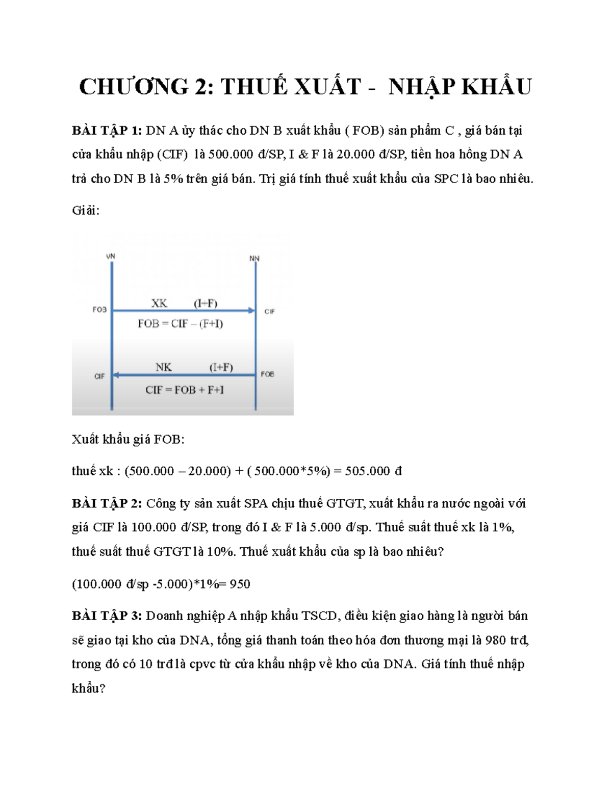 BÀI TẬP CHƯƠNG 2 - dfgd - CHƯƠNG 2: THUẾ XUẤT - NHẬP KHẨU BÀI TẬP 1: DN A ủy thác cho DN B xuất ...