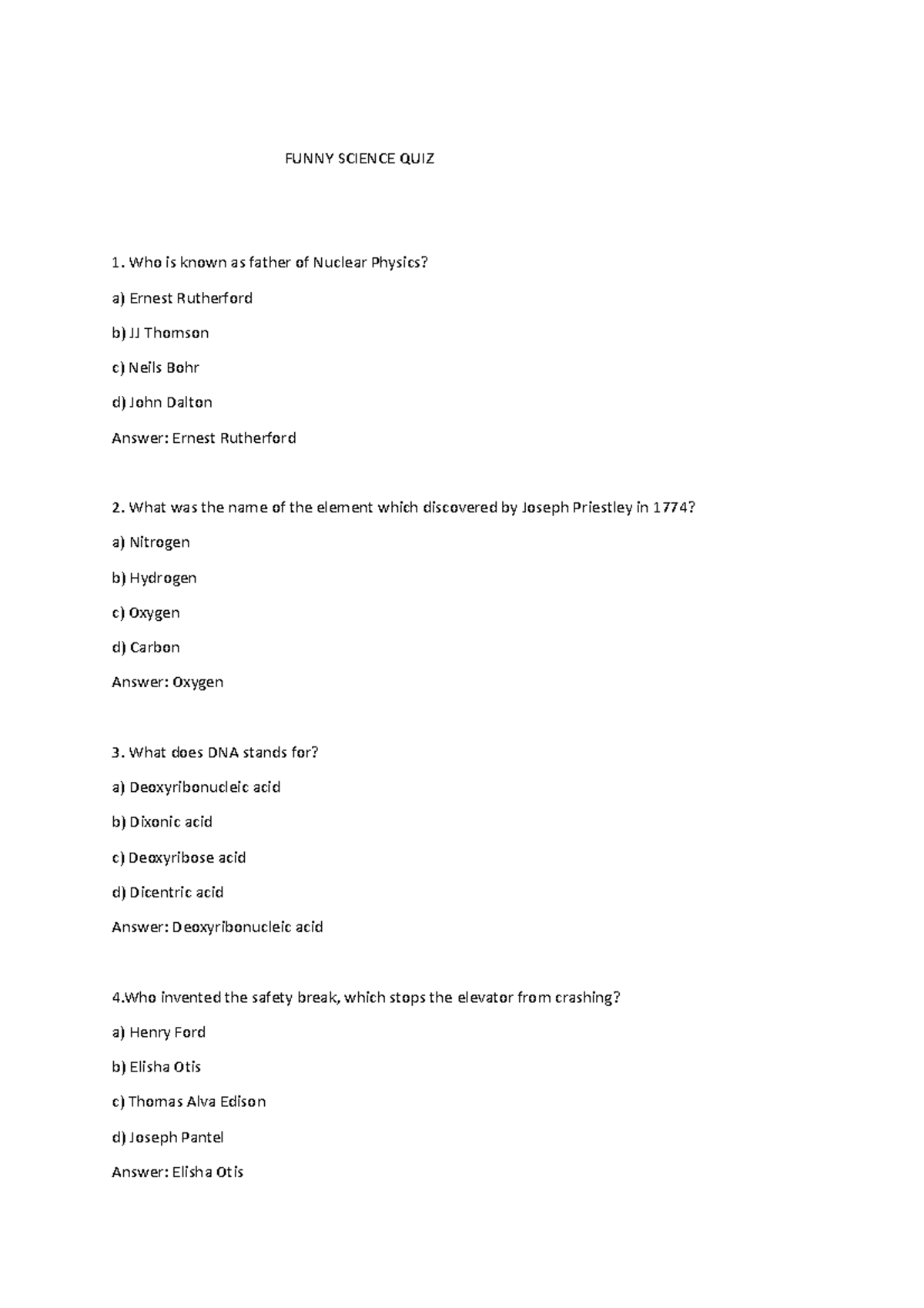 Science quiz funny - FUNNY SCIENCE QUIZ Who is known as father of ...