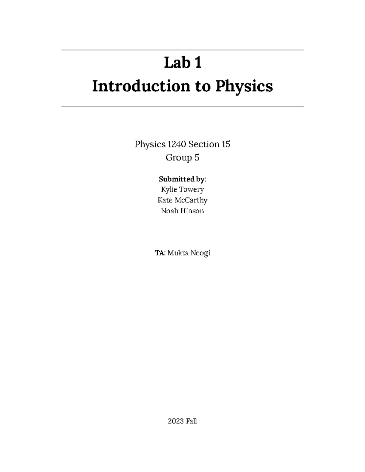 Lab Report Introduction to Physics - - Studocu