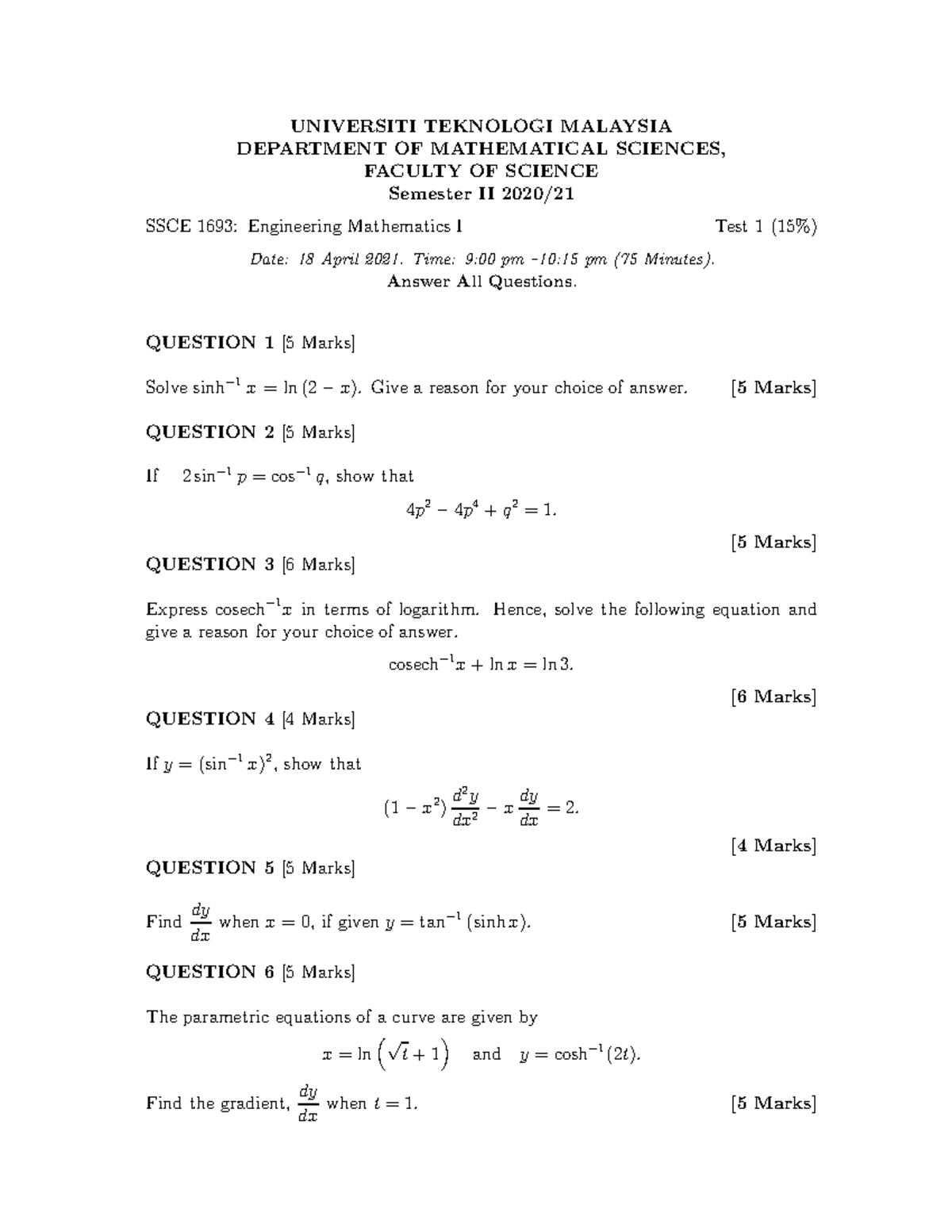 TEST1 APR18 _ QUESTION - UNIVERSITI TEKNOLOGI MALAYSIA DEPARTMENT OF ...