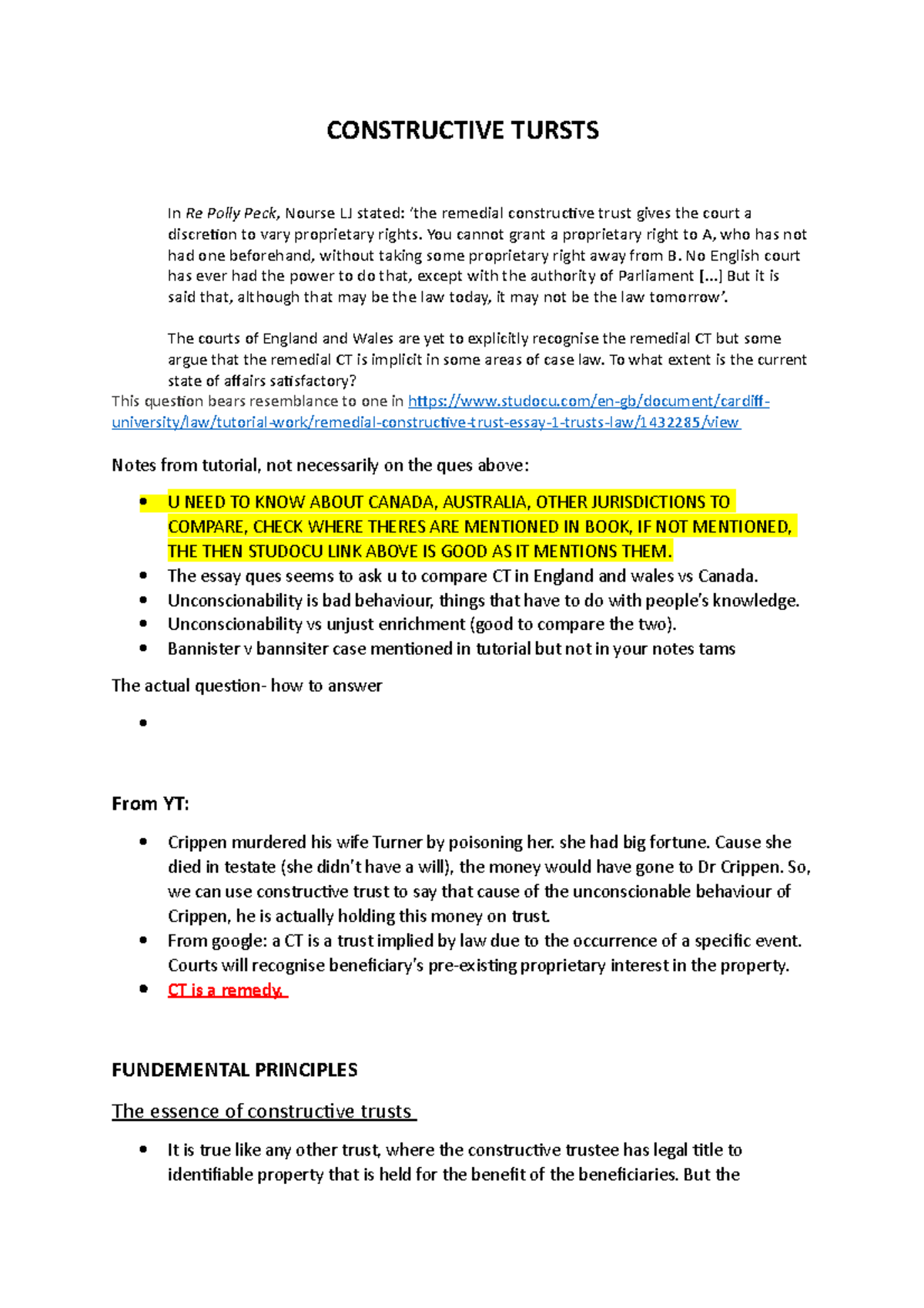 Constructive Trusts - uncompleted - LAW5003 - QMUL - Studocu