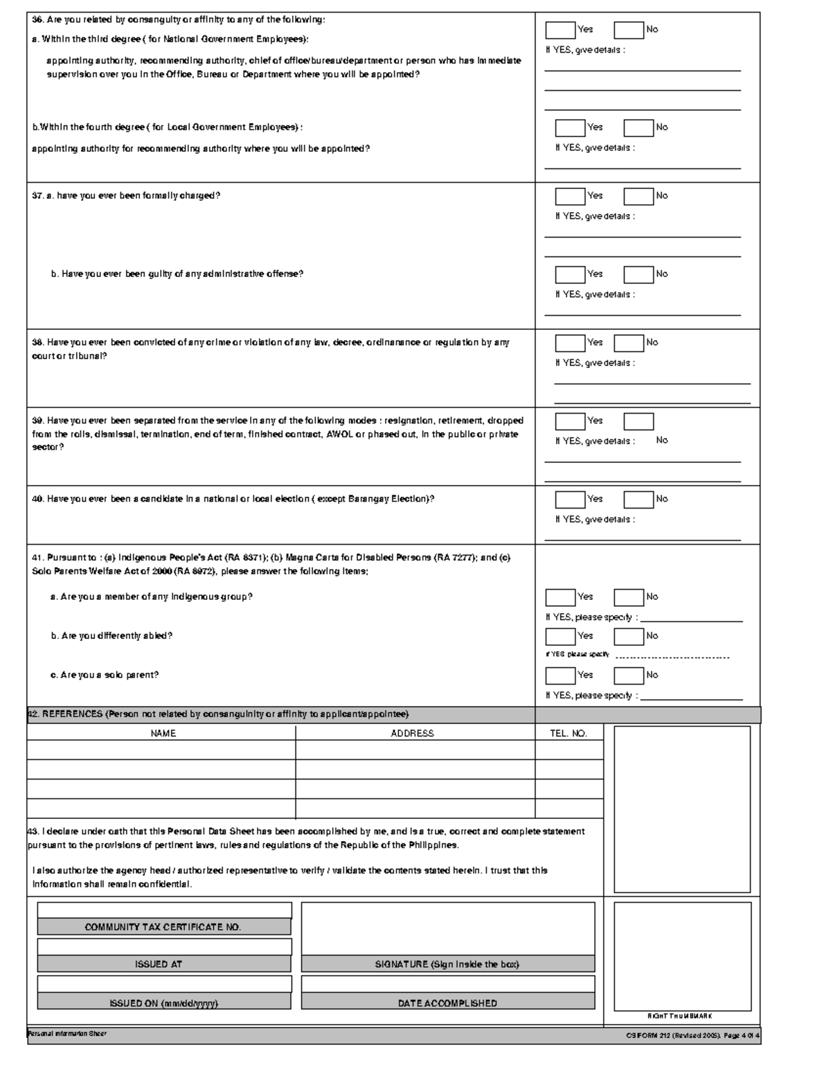 PDS4 - Pds - RIGHT THUMBMARK NAME ADDRESS If YES, please specify ...