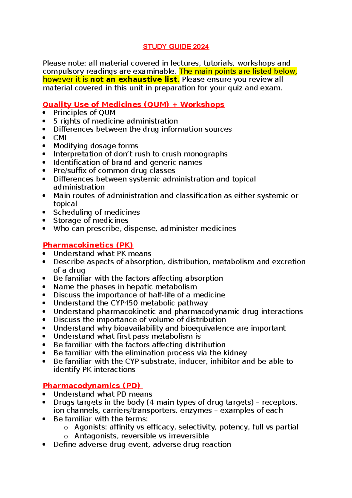 Study Guide 2024 150524 - STUDY GUIDE 2024 Please note: all material ...
