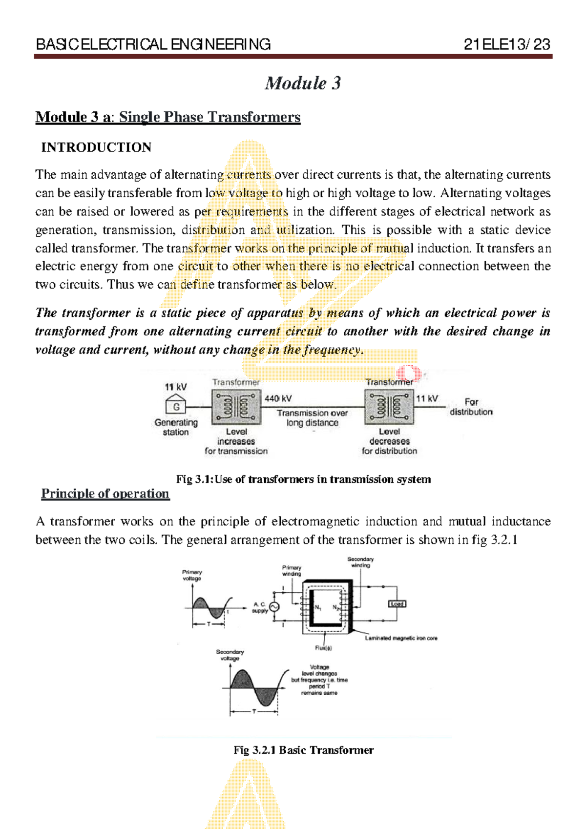 ELE Notes-pages-68-128 - Module 3 Module 3 a : Single Phase ...