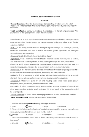 2. CROP-PROT M1 Answer - Crop protection - V. Activity/Exercises ...