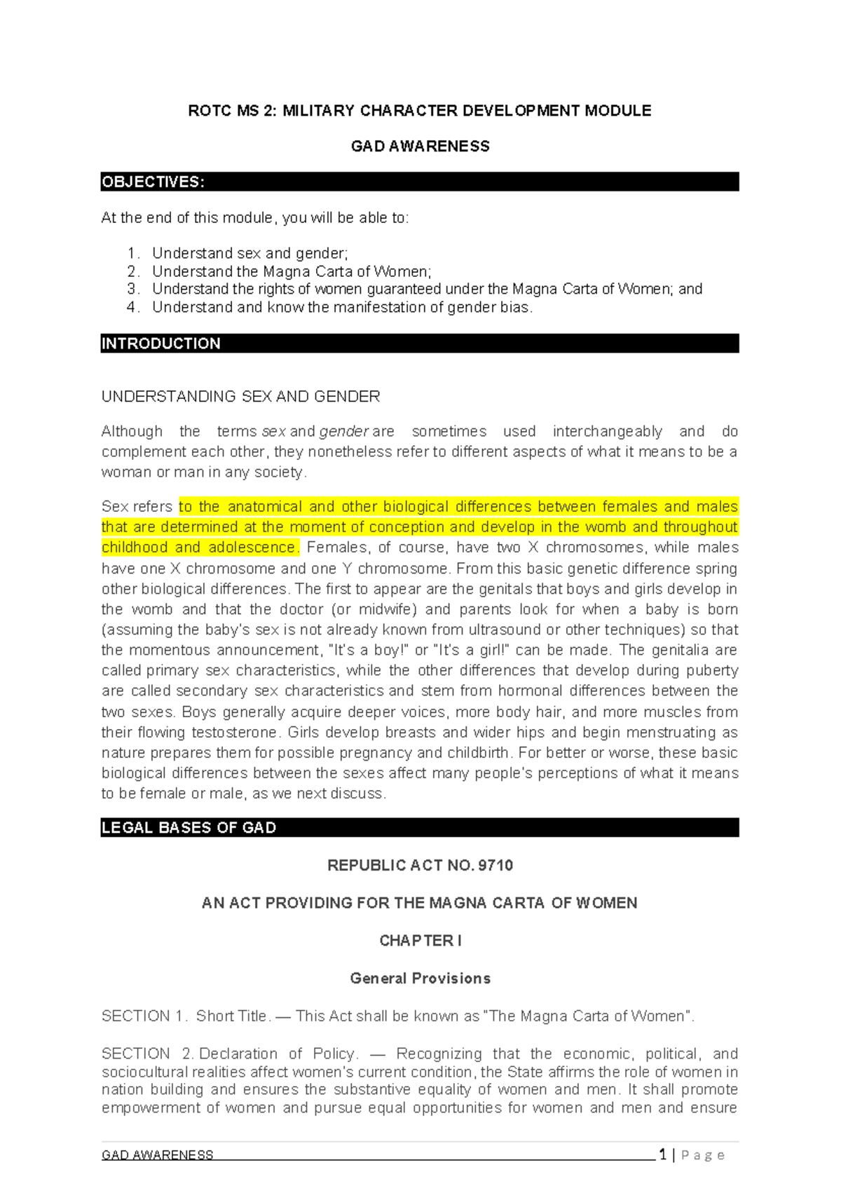 1-GAD- Awareness - story - ROTC MS 2: MILITARY CHARACTER DEVELOPMENT ...