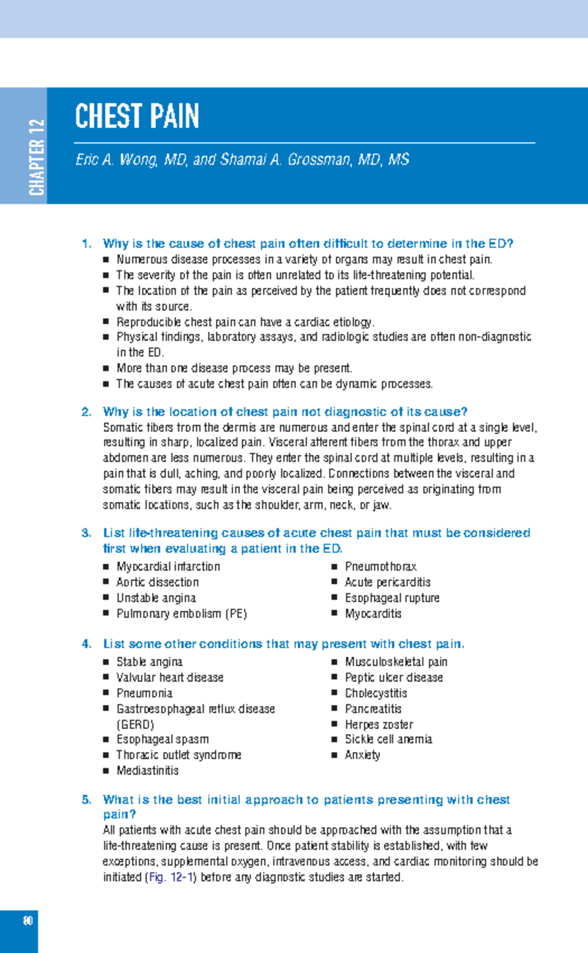 Chest PAIN - 80 CHEST PAIN CHAPTER 12 Eric A. Wong, MD, and Shamai A ...