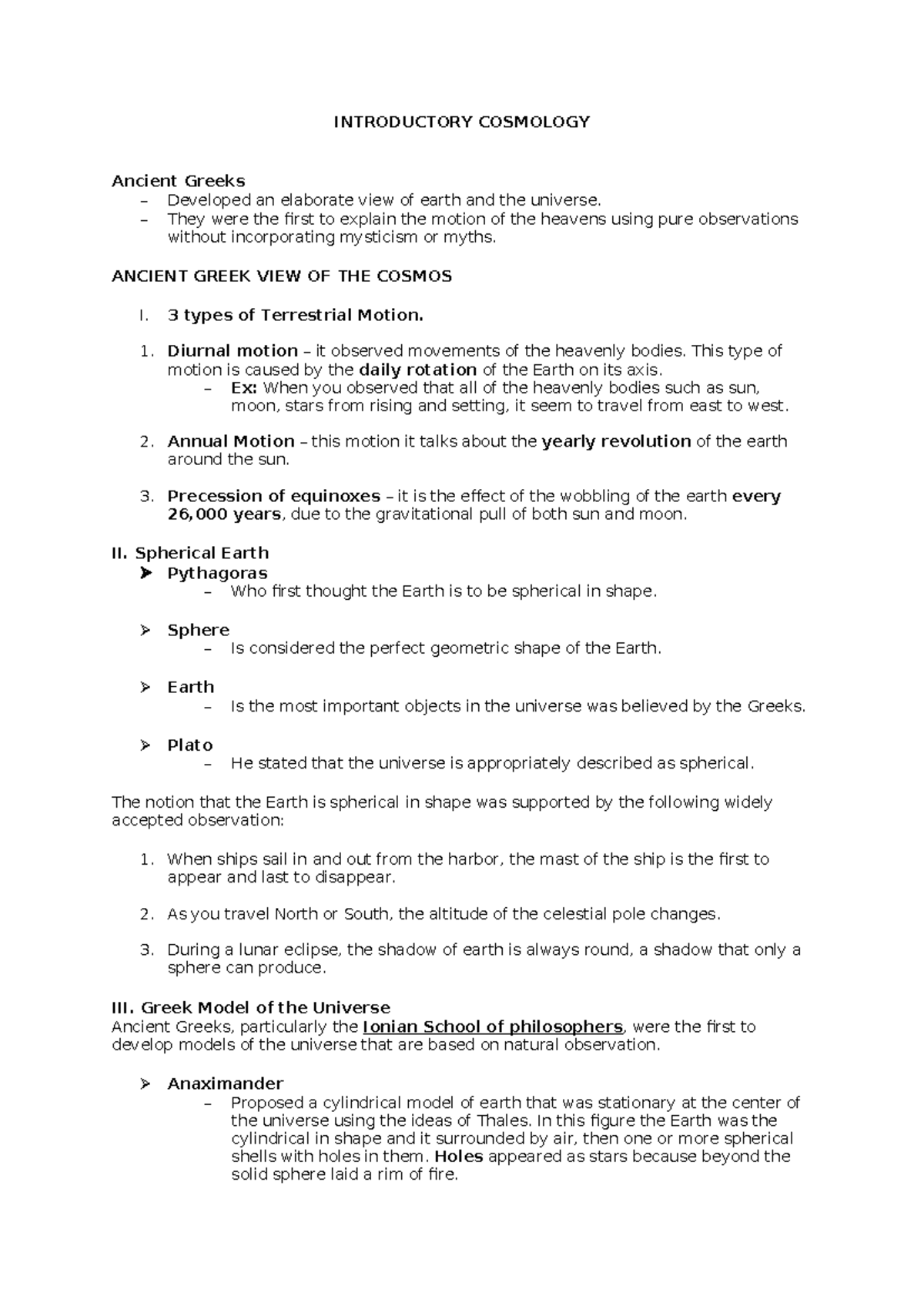 Introductory Cosmology - INTRODUCTORY COSMOLOGY Ancient Greeks ...