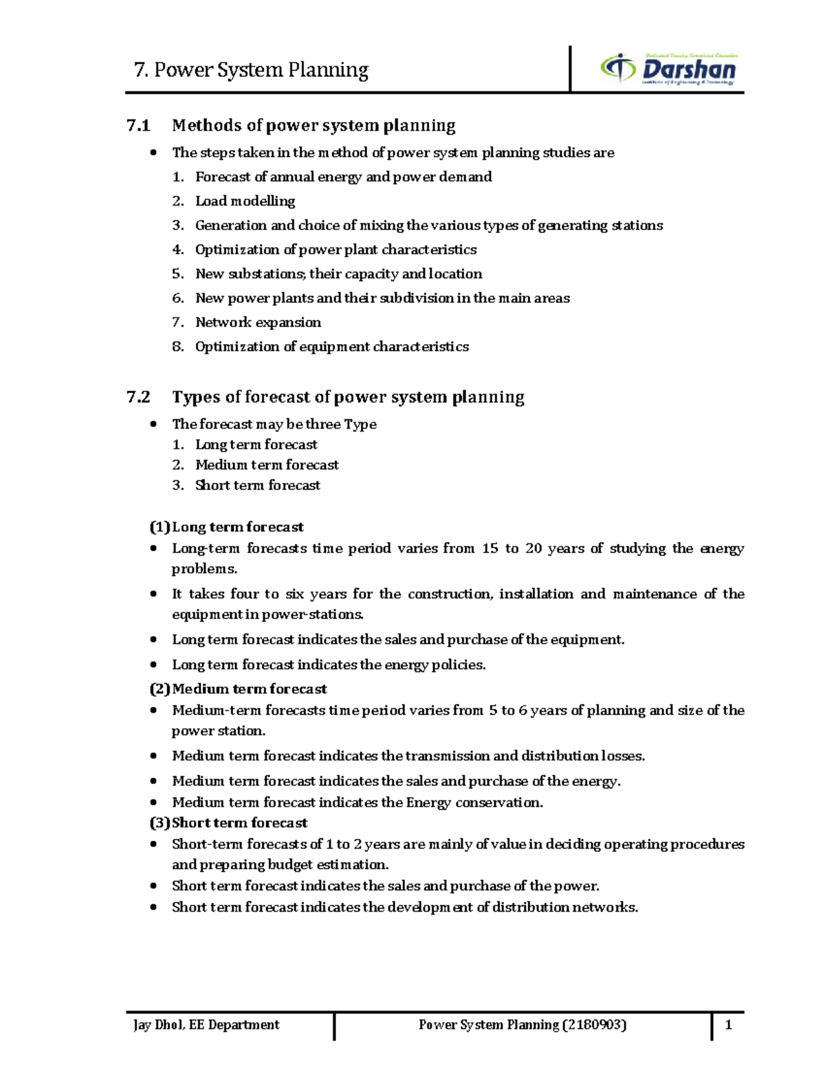 power system planning - Forecast of annual energy and power demand 2 ...